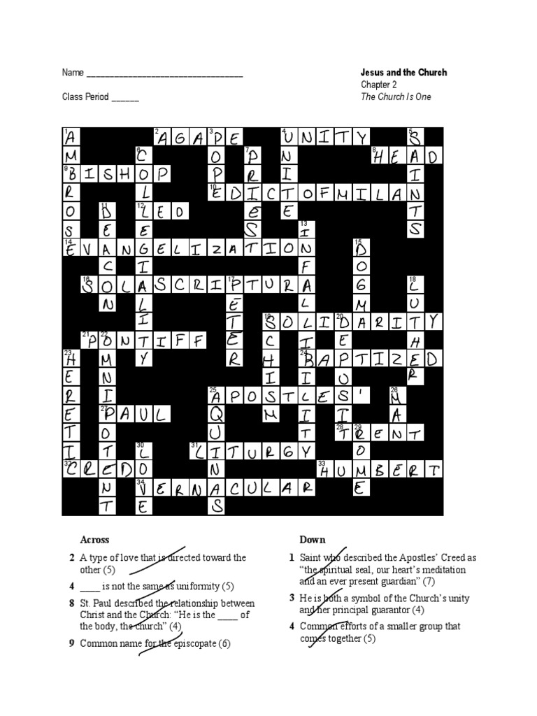 Church Unity Crossword Puzzle | PDF | Catholic Church | Pope