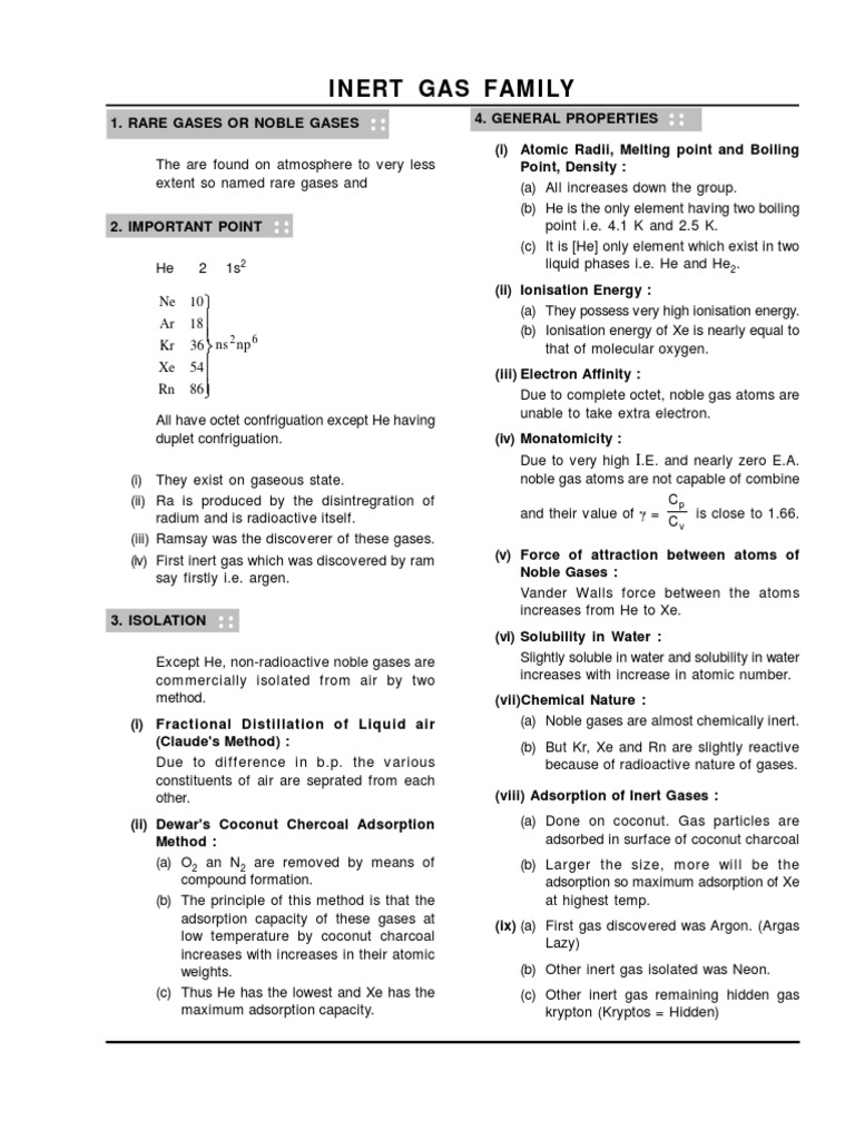 Inert Gas Family - Theory, Solved Ex. Module-3-2 | PDF | Gases | Phases ...