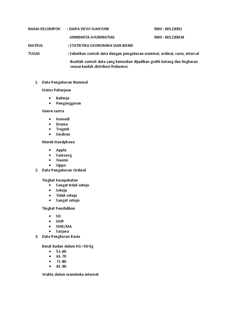 Contoh Data Nominal, Ordinal, Rasio, Interval | PDF