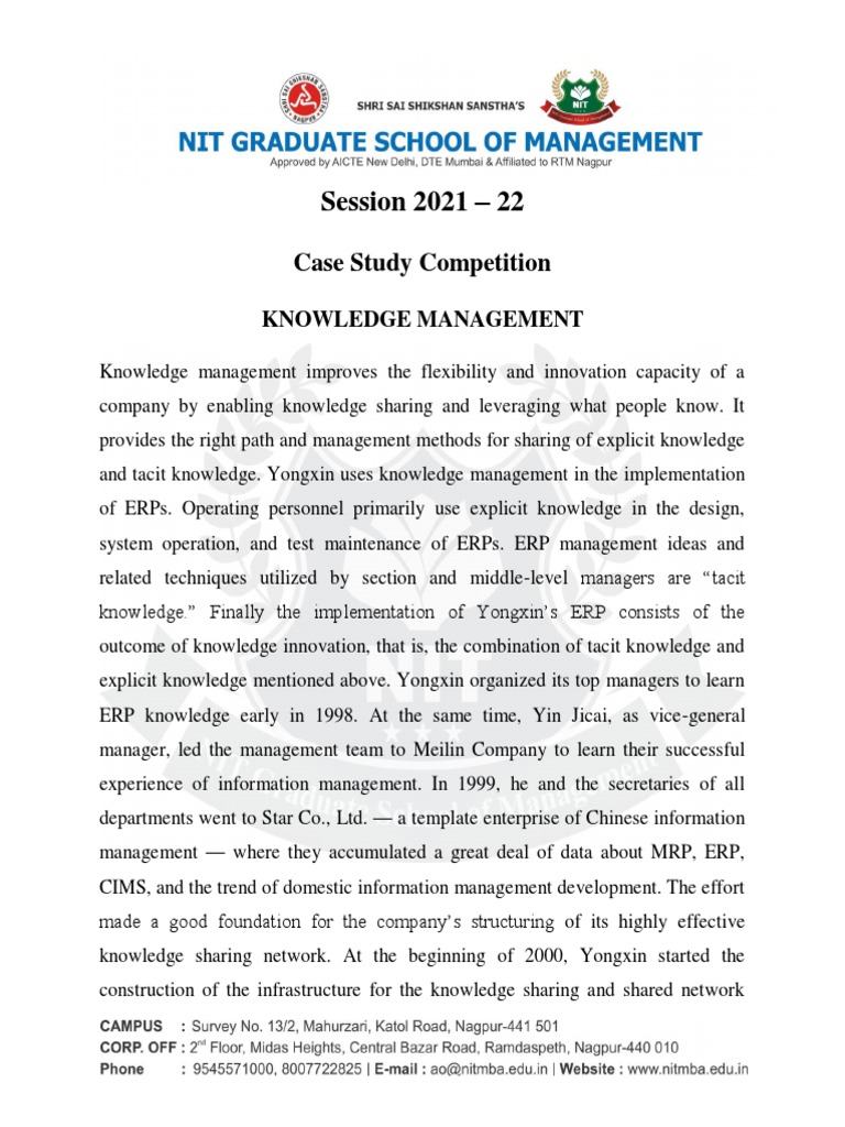 Case Study 1 - KNOWLEDGE MANAGEMENT | PDF | Enterprise Resource Planning | Knowledge Management
