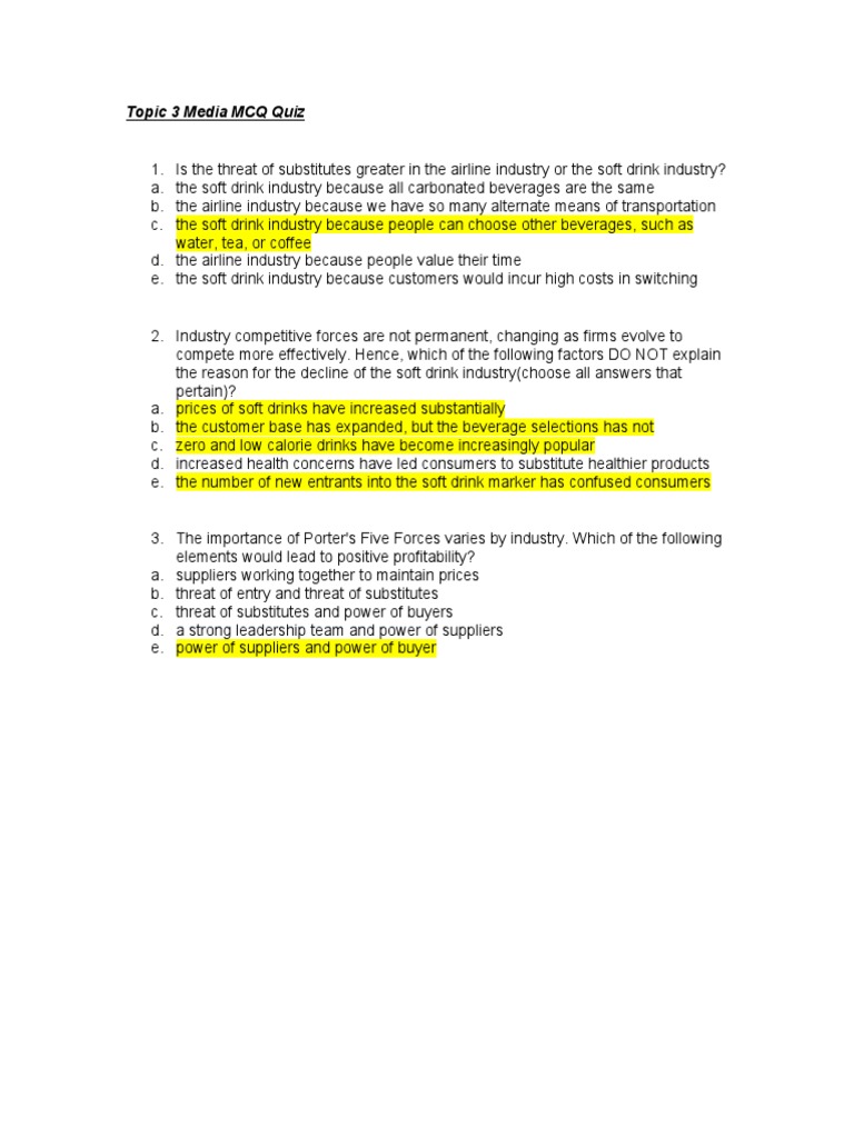 Media Industry MCQ Quiz on Competition | PDF | Business