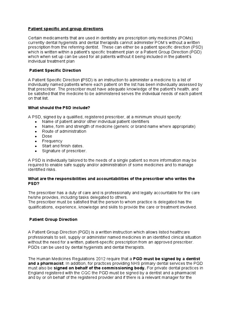 Patient Specific and Group Directions | Download Free PDF | Medical ...