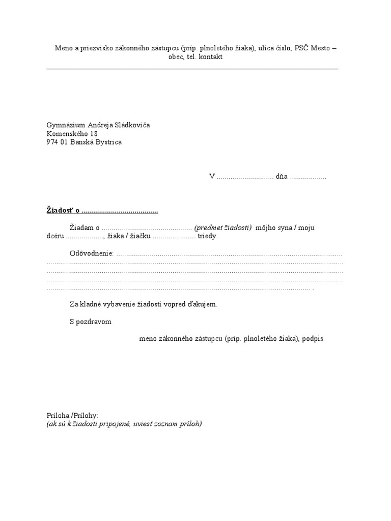 Gas Ziadost Univerzalna Vzor 18 | PDF