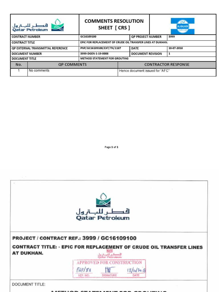 Grouting Method Statement | PDF | Occupational Safety And Health | Safety