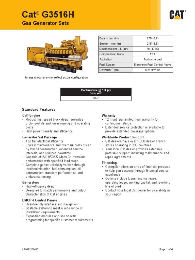 Cat G3516H: Gas Generator Sets | PDF | Engines | Electric Generator