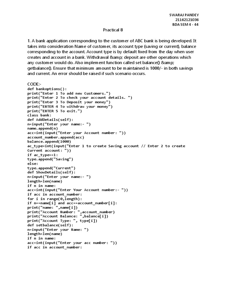 Swaraj Pandey 21162121036 Bda Sem 4 - 44 | Download Free PDF | Deposit ...