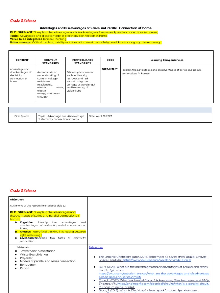 1 Domalaon Science 8 LP | PDF | Series And Parallel Circuits | Electricity