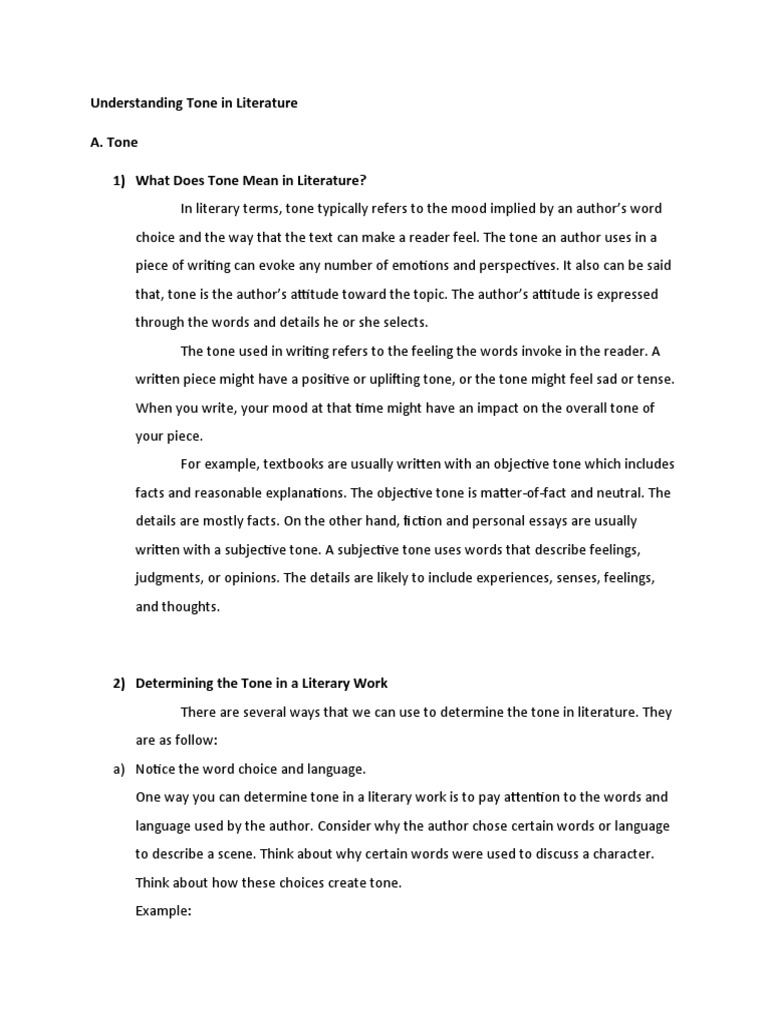 Understanding Tone and Purpose in Literature | PDF | Feeling | Tone ...