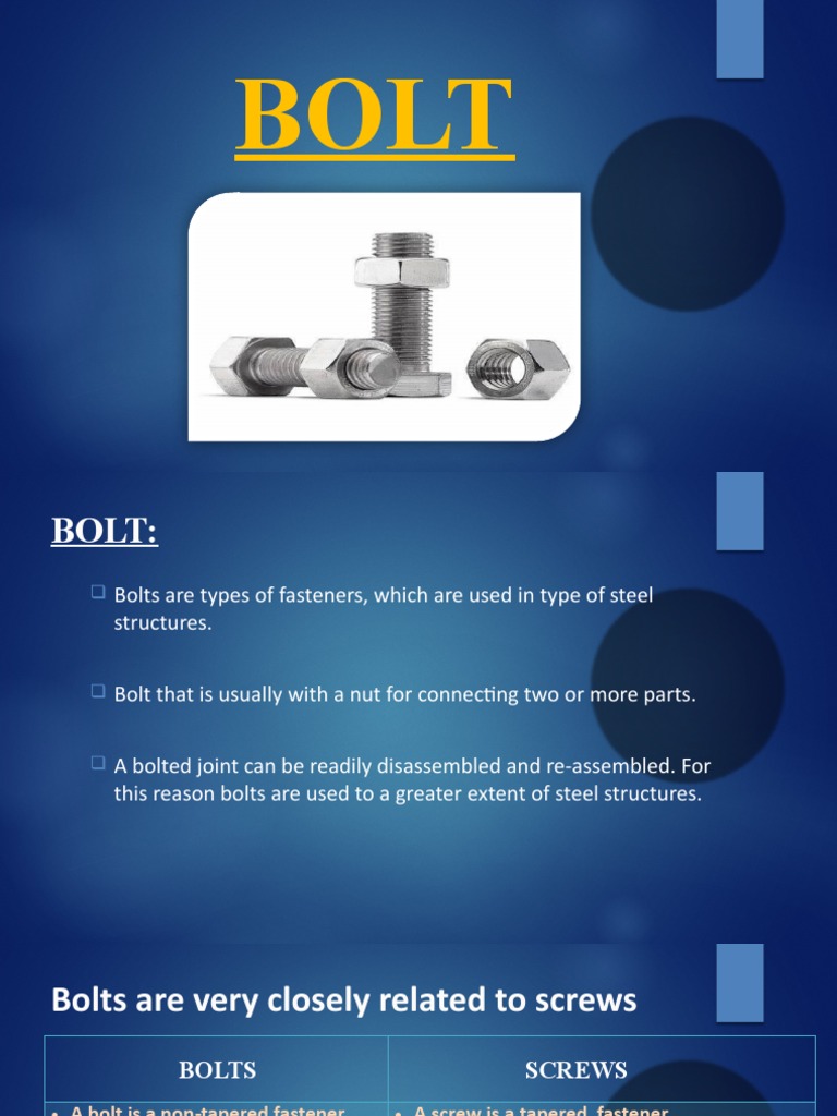 Bolt PPT | PDF | Screw | Metalworking