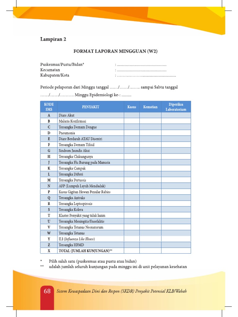 Form W2 Mingguan (Form Pelaporan SKDR) | PDF