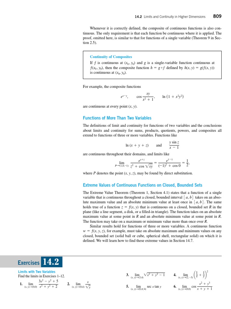 Continuity of Functions with Multiple Variables: An Extreme Value Theorem | PDF | Derivative ...