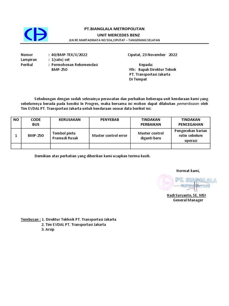 Surat Permohonan Rekomendasi BMP-250 | PDF