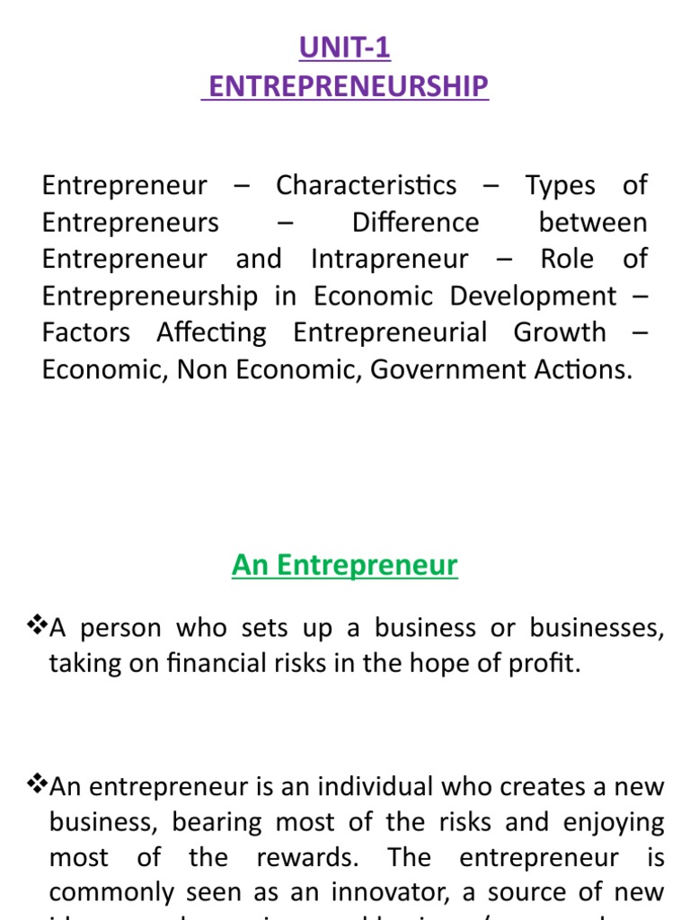Unit - 1 | PDF | Entrepreneurship | Business Economics