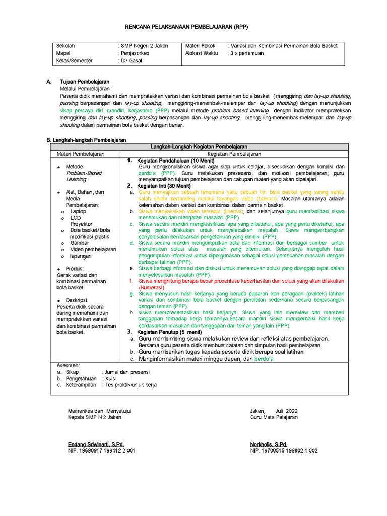 RPP Bola Basket 9.1 Ok | PDF