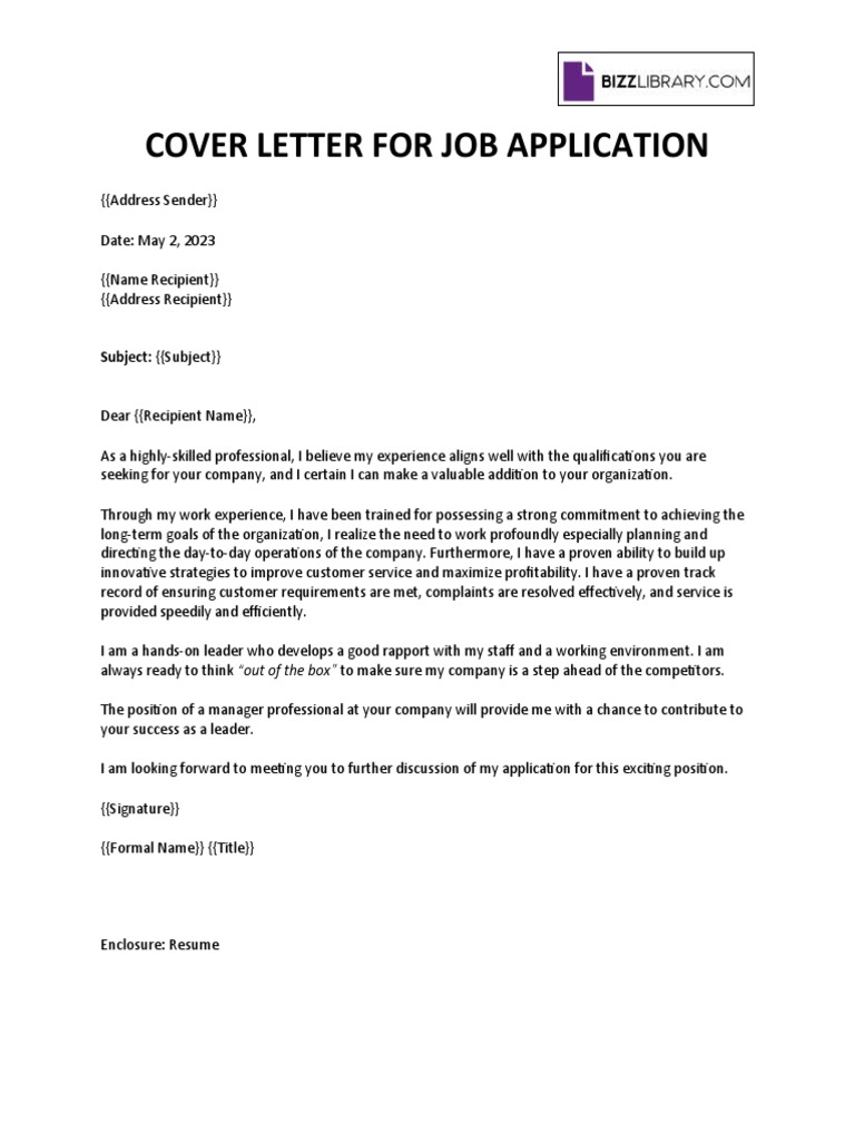 Cover Letter For Job Application | PDF | Leadership | Business