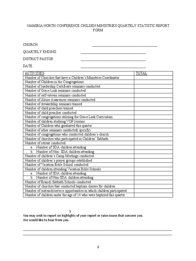 Children Ministry Report Form | Download Free PDF | Religious ...