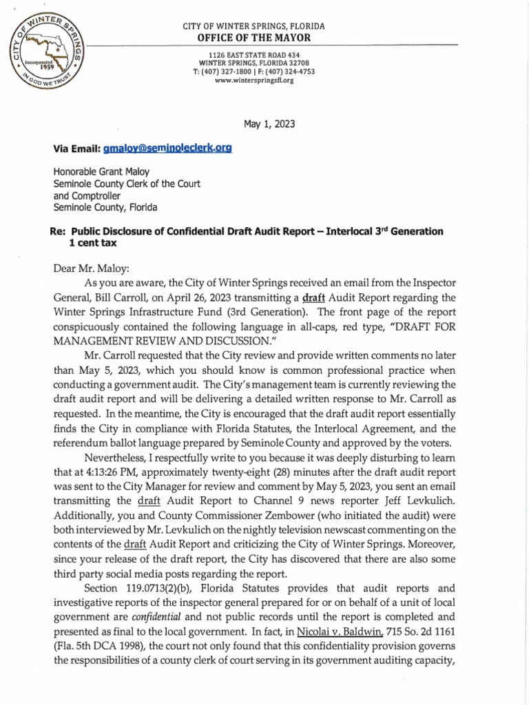 Public Disclosure of Confidential Draft Audit Report | PDF | Auditor's ...