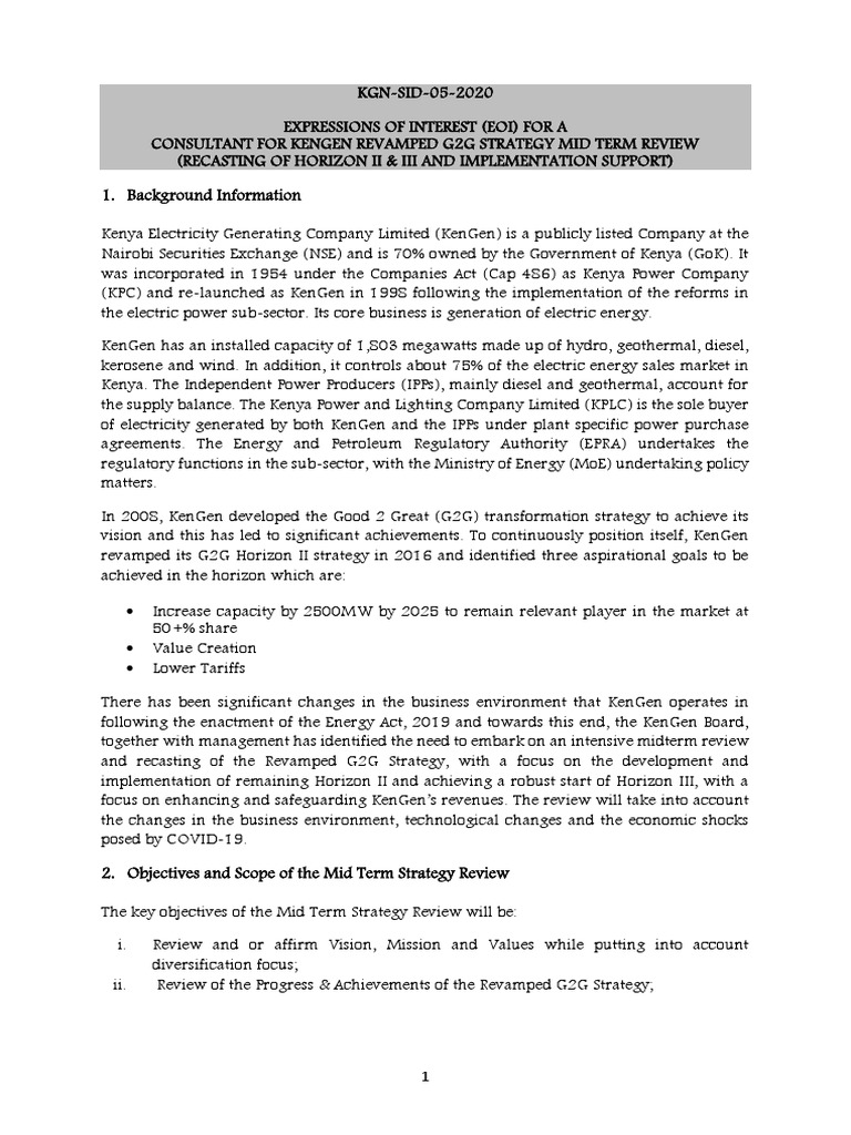 Consultant For Kengen Revamped G2G Strategy Mid Term Review (Recasting ...