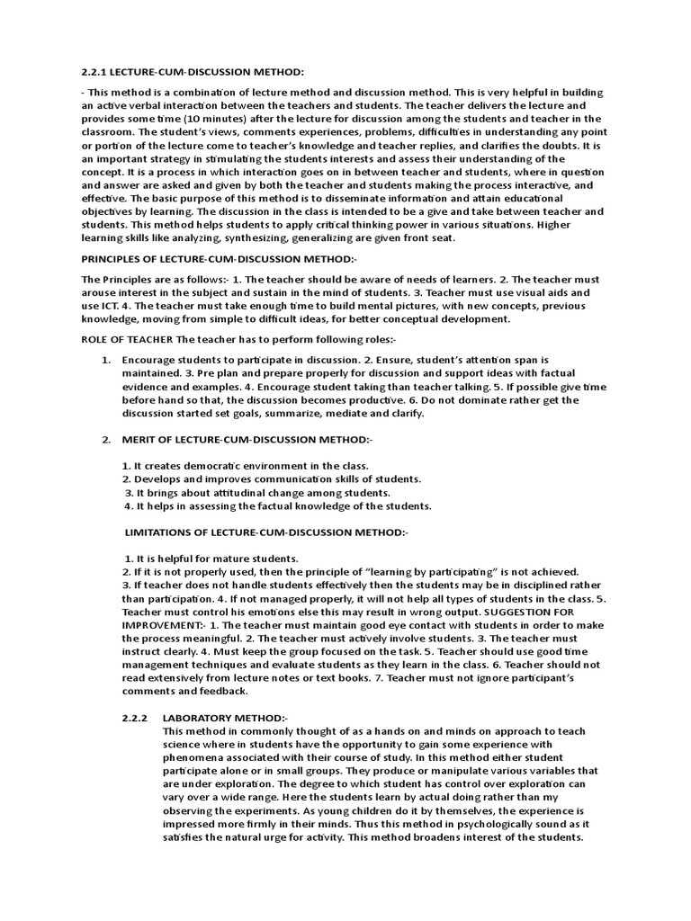 2.2.1 Lecture-Cum-Discussion Method | PDF | Teachers | Science