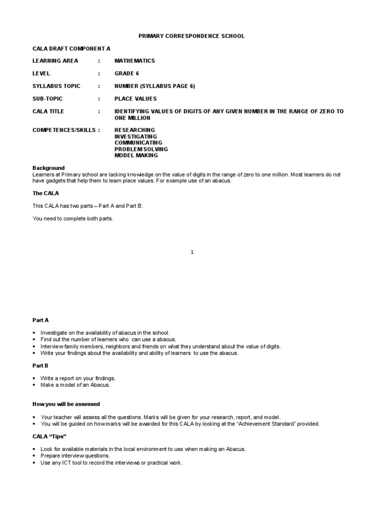 MATHS CALA COMP A GRADE 6 | PDF