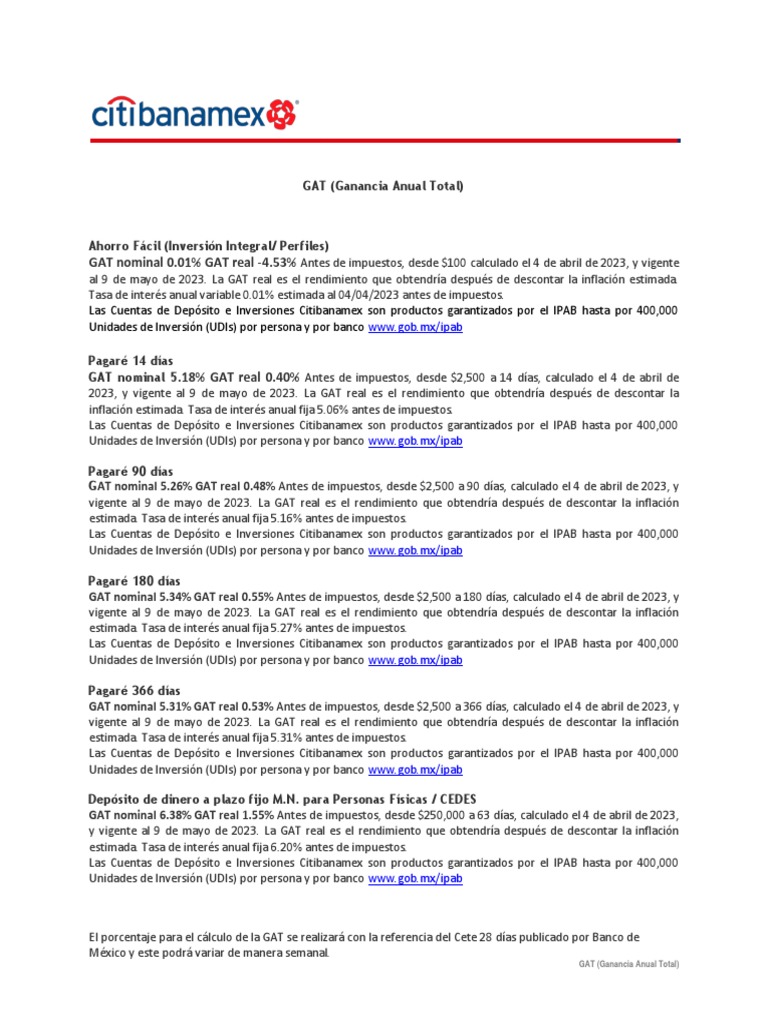 GAT Nominal 0.01% GAT Real - 4.53% | PDF | Interés | Tasas de interés