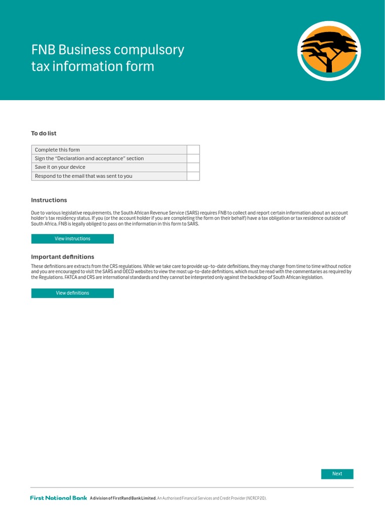 FNB Business Compulsory Tax Information Form: To Do List | PDF | Swap ...