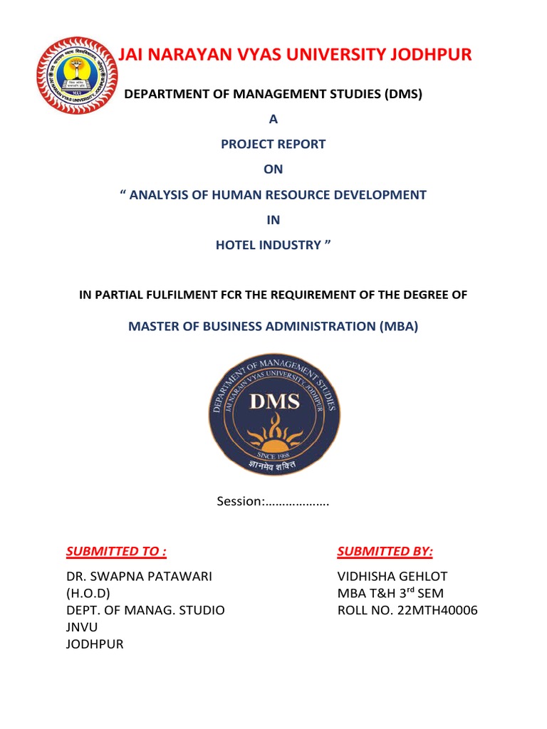 Jai Narayan Vyas University Jodhpur: A Project Report ON " Analysis of Human Resource ...