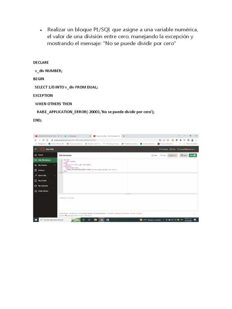 Manejo de Excepción en PL/SQL | PDF