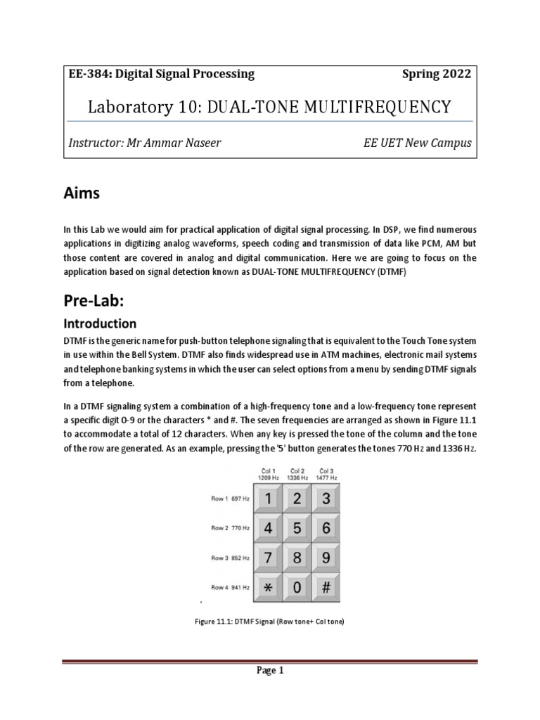 DSP Lab: DTMF Signal Processing | PDF | Discrete Fourier Transform | Telecommunications