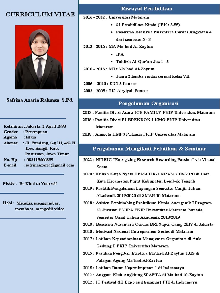 Contoh CV untuk melamar pekerjaan | PDF