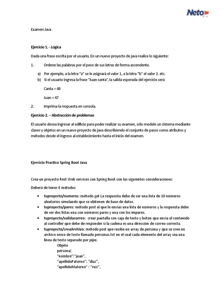 Examen Java y Ejercicio | PDF