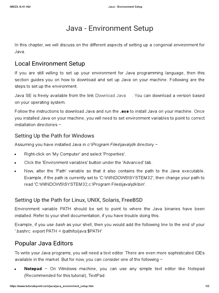 Java - Environment Setup | PDF | Java (Programming Language ... Java - Environment Setup | PDF | Java (Programming Language ...