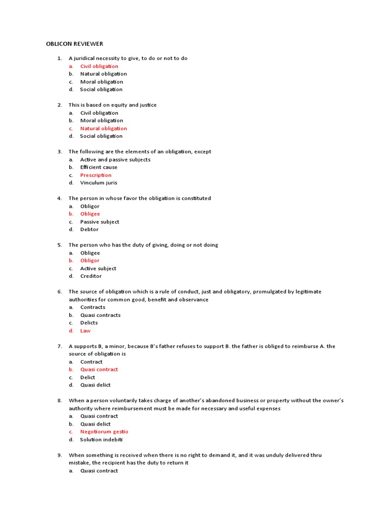 Oblicon Reviewer | PDF | Law Of Obligations | Legal Liability