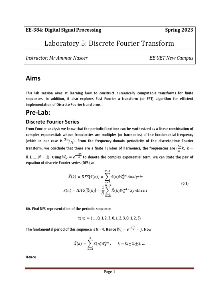 Laboratory 5: Discrete Fourier Transform: Instructor: MR Ammar Naseer EE UET New Campus | PDF ...