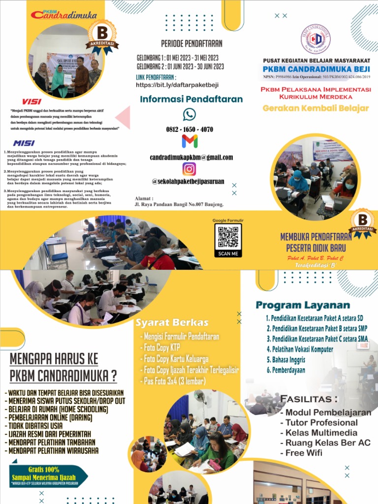 Brosur Pendaftaran Siswa Baru PKBM Candradimuka Beji Pasuruan | PDF