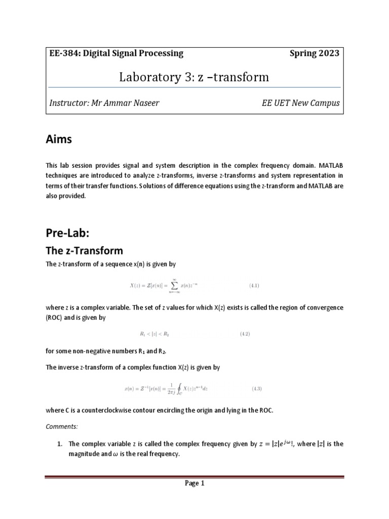 Laboratory 3: Z - Transform | PDF | Algorithms | Mathematical Relations