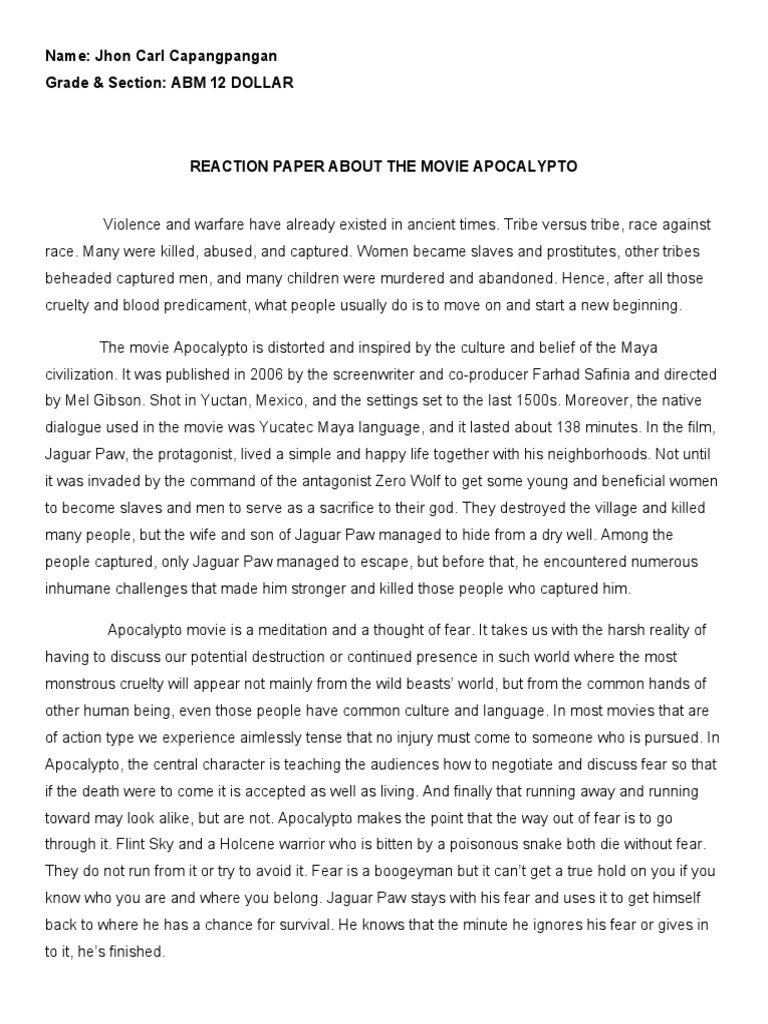 Reaction Paper of The Movie Apocalypto | PDF