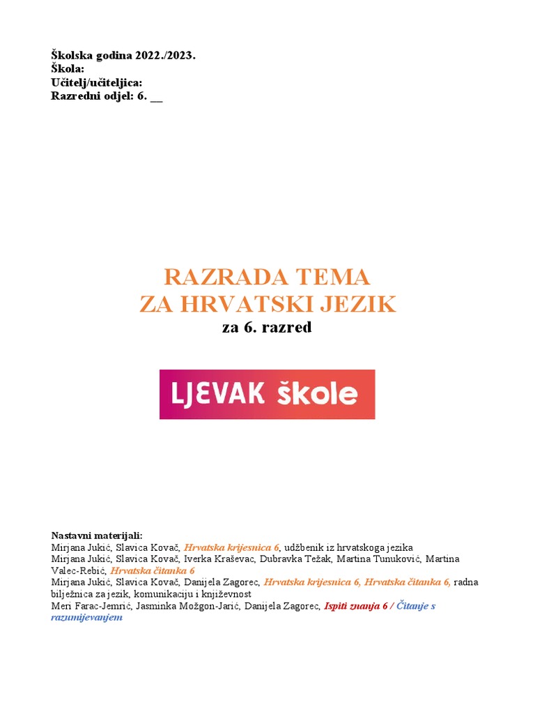 Razrada Tema Za Hrvatski Jezik | PDF