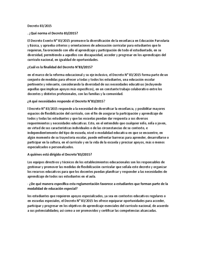 Decreto 83 | PDF | Plan de estudios | Enseñando
