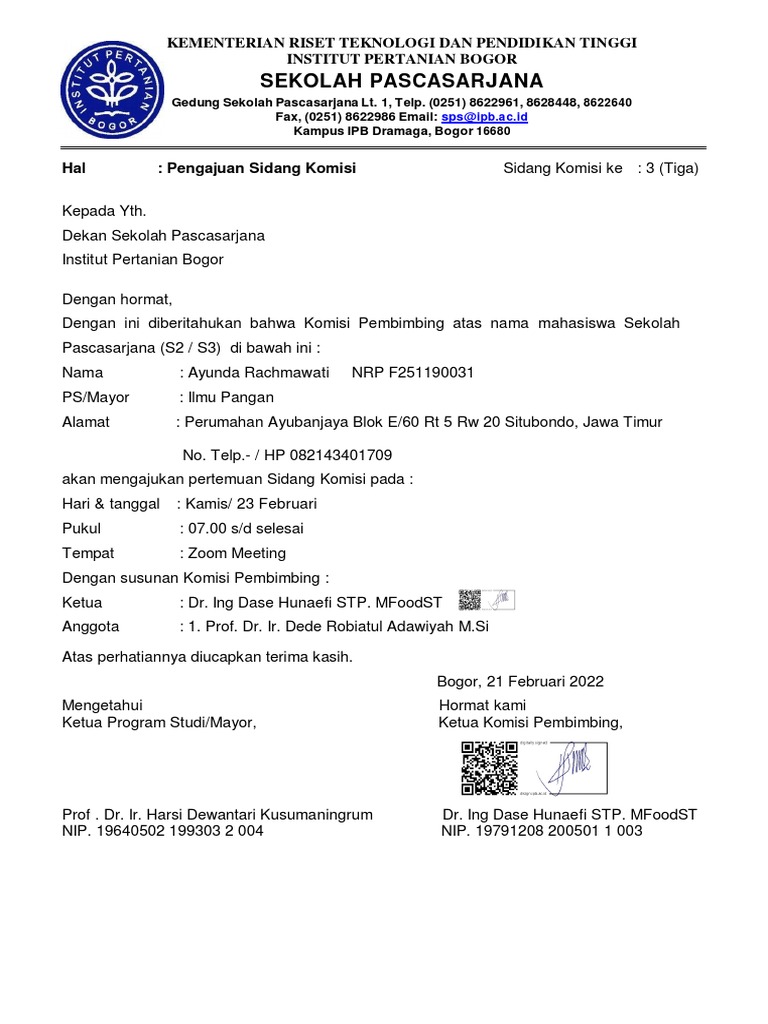 Pengajuan Sidang Komisi IPB S2/S3 | PDF