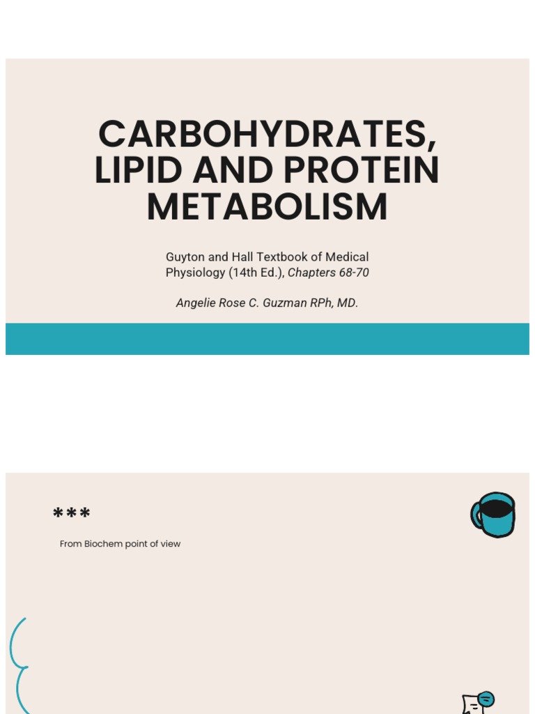 Carbohydrates, Lipid and Protein Metabolism: Guyton and Hall Textbook ...