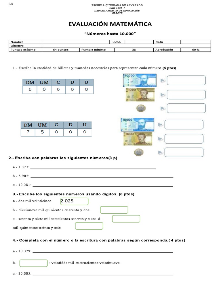 Prueba Matematica Unidad 1 | PDF