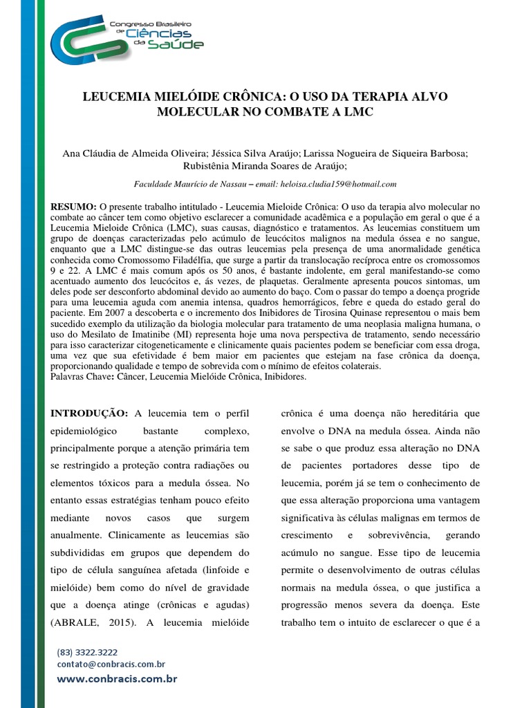 Paloma TCC Modelo | PDF | Câncer | Leucemia