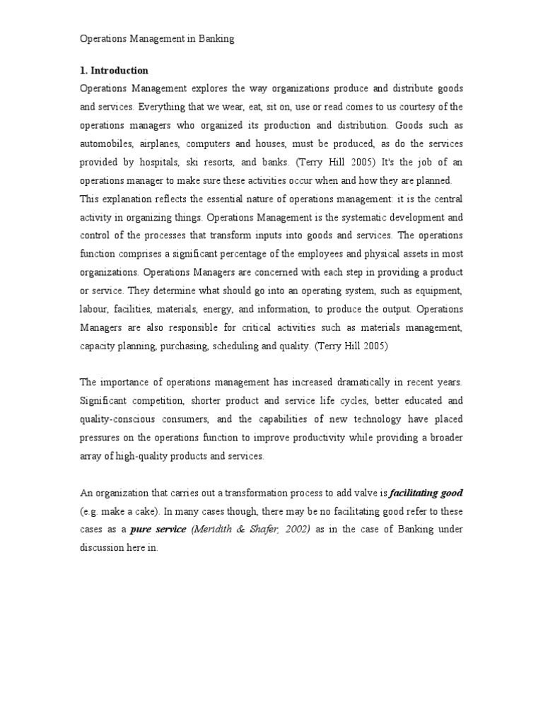 Operations Management in Banking | PDF | Operations Management | Banks