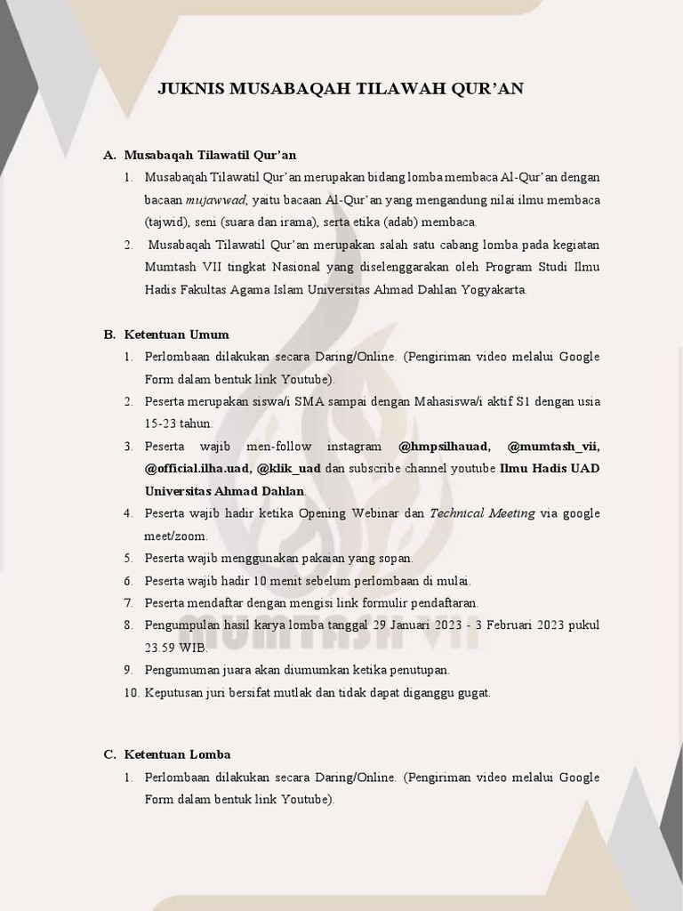 Juklak Juknis MTQ | PDF