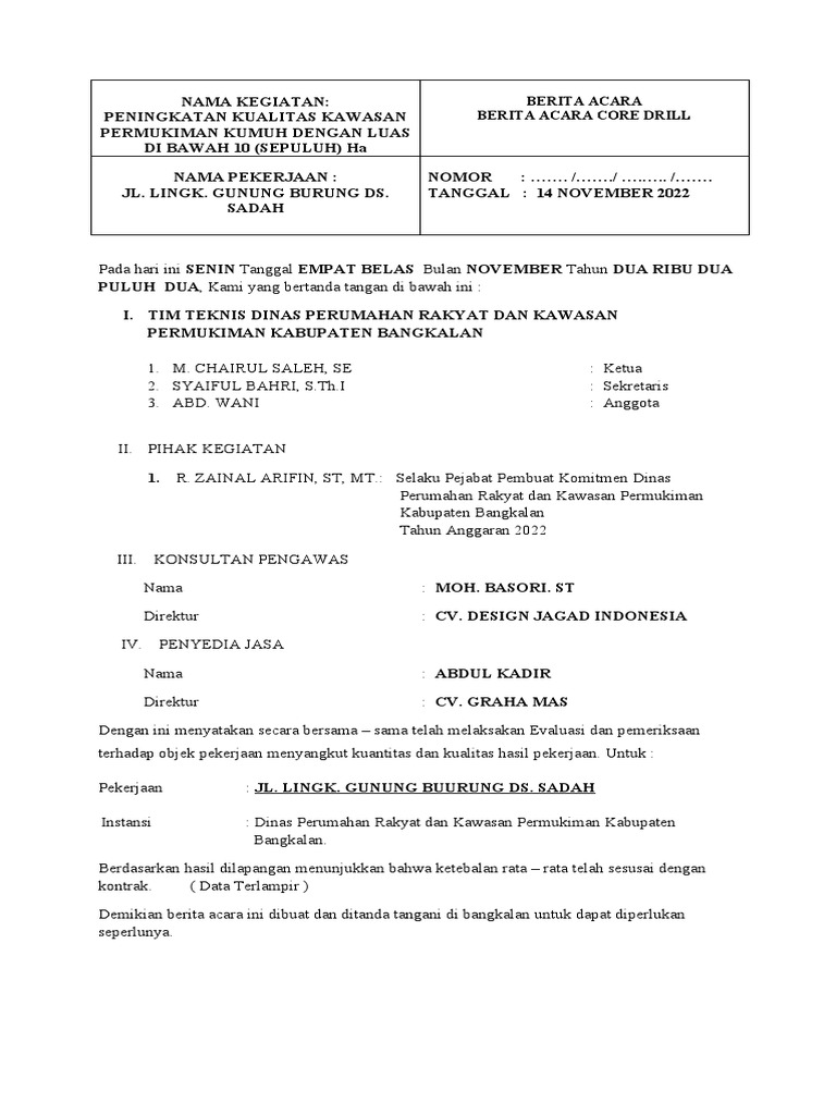 Berita Acara Core Dril | PDF