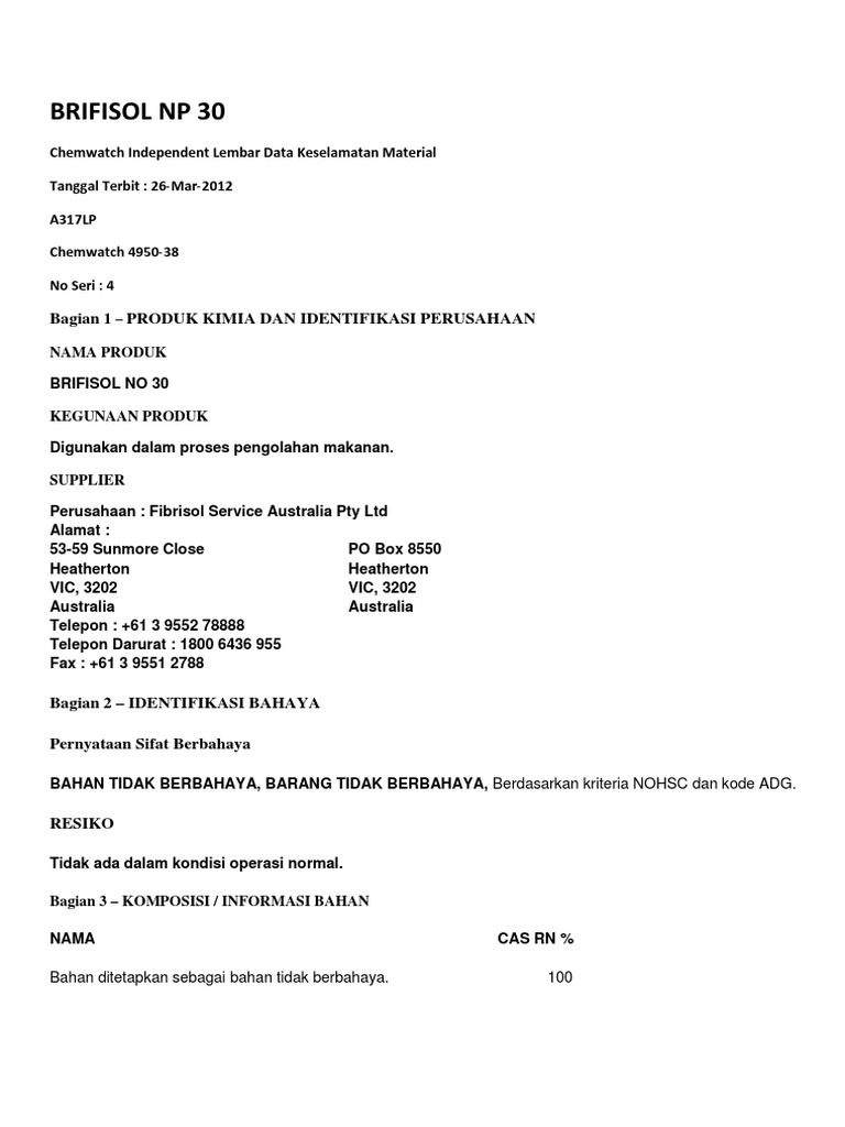 Brifisol NP 30: Data Keselamatan Material | PDF