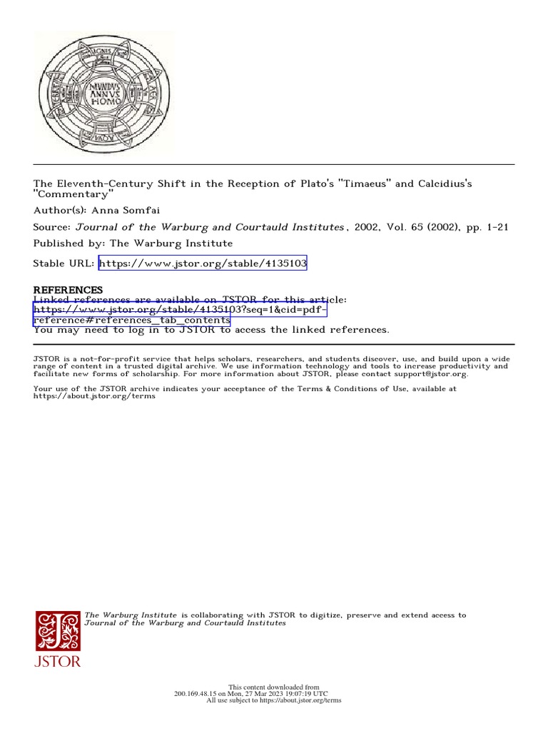 The Eleventh-Century Shift in The Reception of Plato's Timaeus and ...