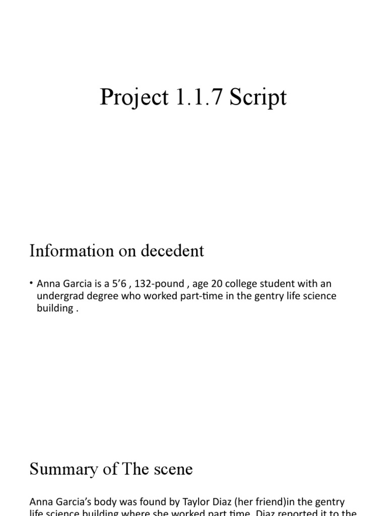 Project 1.1.7 Script | PDF | Forensic Science | Law Enforcement Techniques