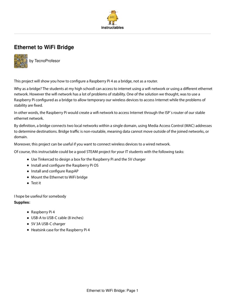 Raspberry Pi Ethernet to WiFi Bridge Guide | PDF | Wi Fi | Computer Network